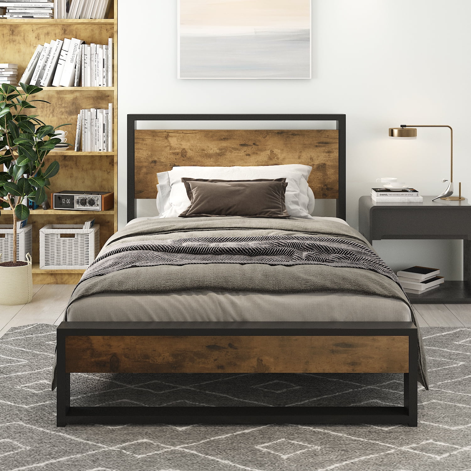 Allewie Twin Size Modern Bed Frame with Wooden Headboard, Heavy Duty ...