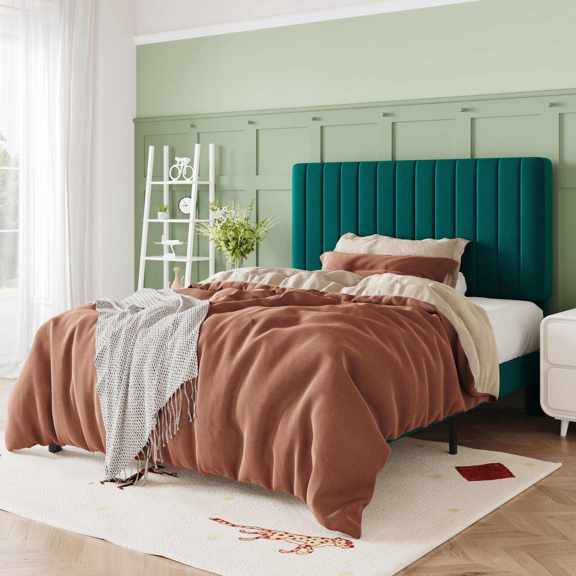 Allewie Twin Size Velvet Upholstered Platform Bed Frame with Adjustable ...