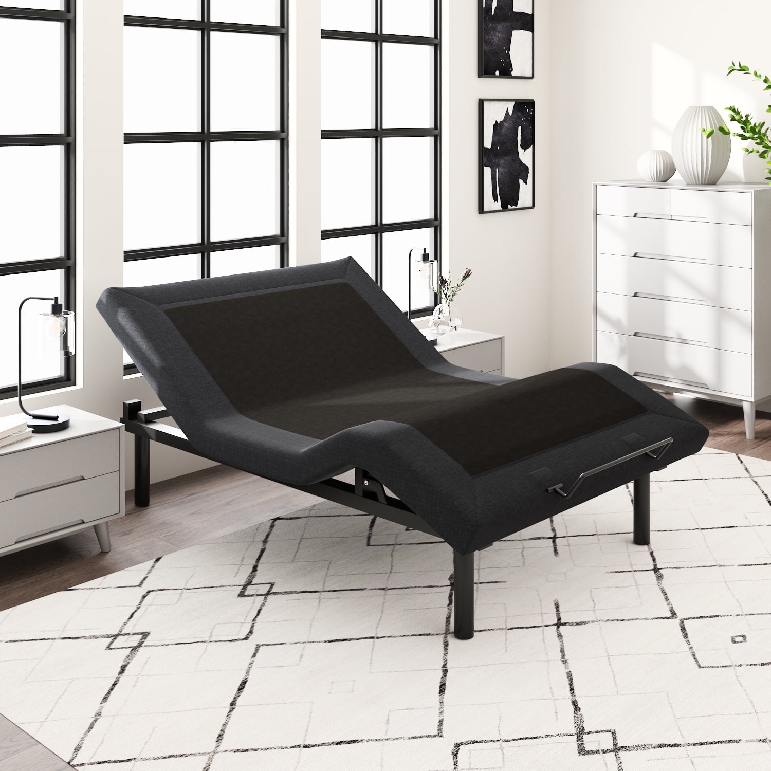 Allewie Upholstered Queen Size Adjustable Bed Base Frame with Upgraded ...