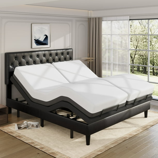 Allewie Upholstered Split King Size Adjustable Bed Base Frame with Motor 1.0 Independent Head Foot Incline Wireless Remote Control Walmart Business Supplies