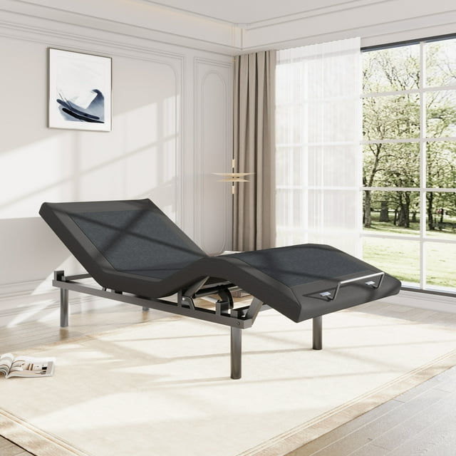 Allewie Upholstered Twin-XL Size Adjustable Bed Base Frame with Motor 1 ...