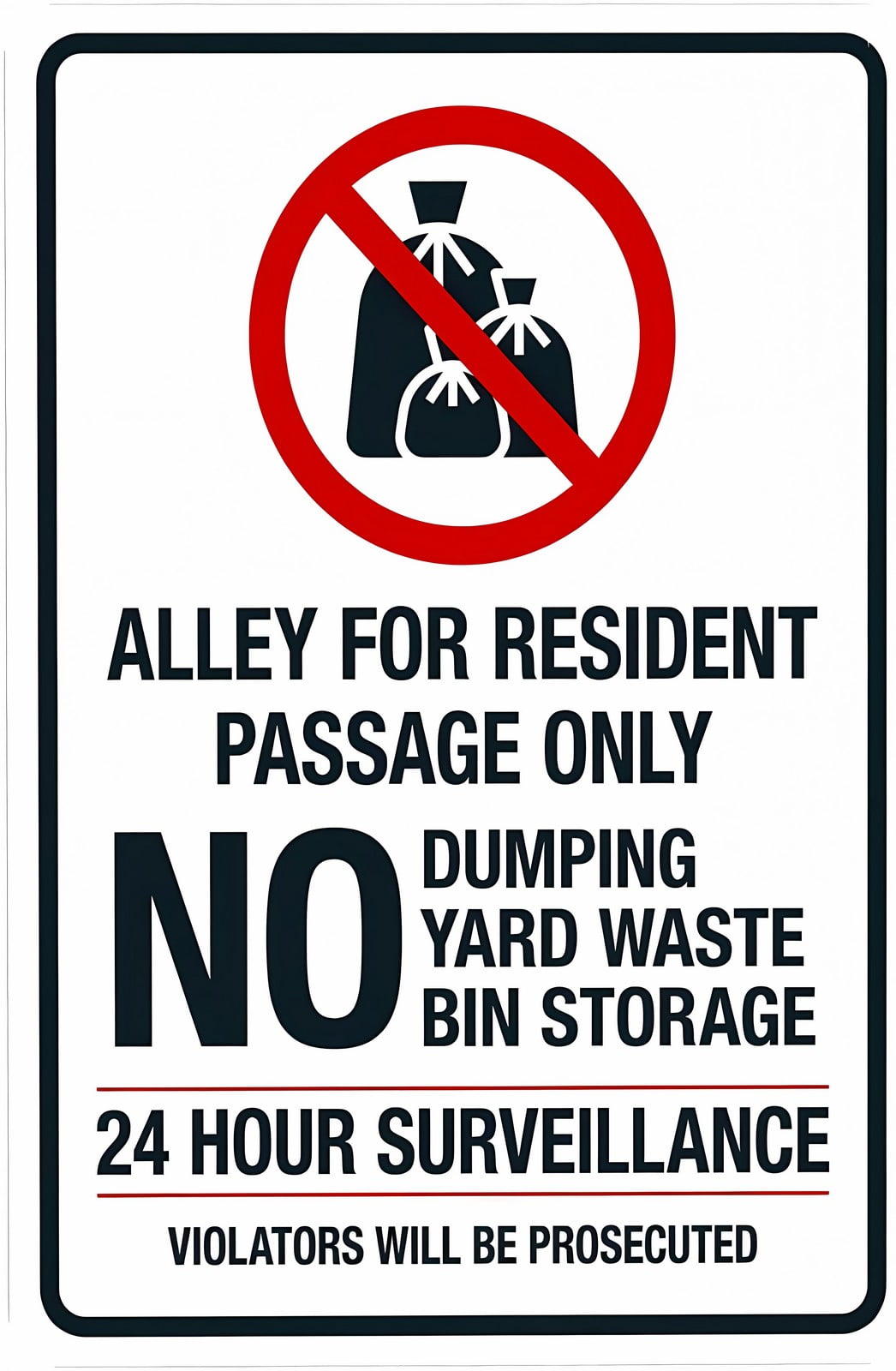 Alley For Resident Passage Only Warning Sign - 8"x12" Security Metal ...