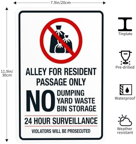 Alley For Resident Passage Only Warning Sign, Security Metal Signs for ...