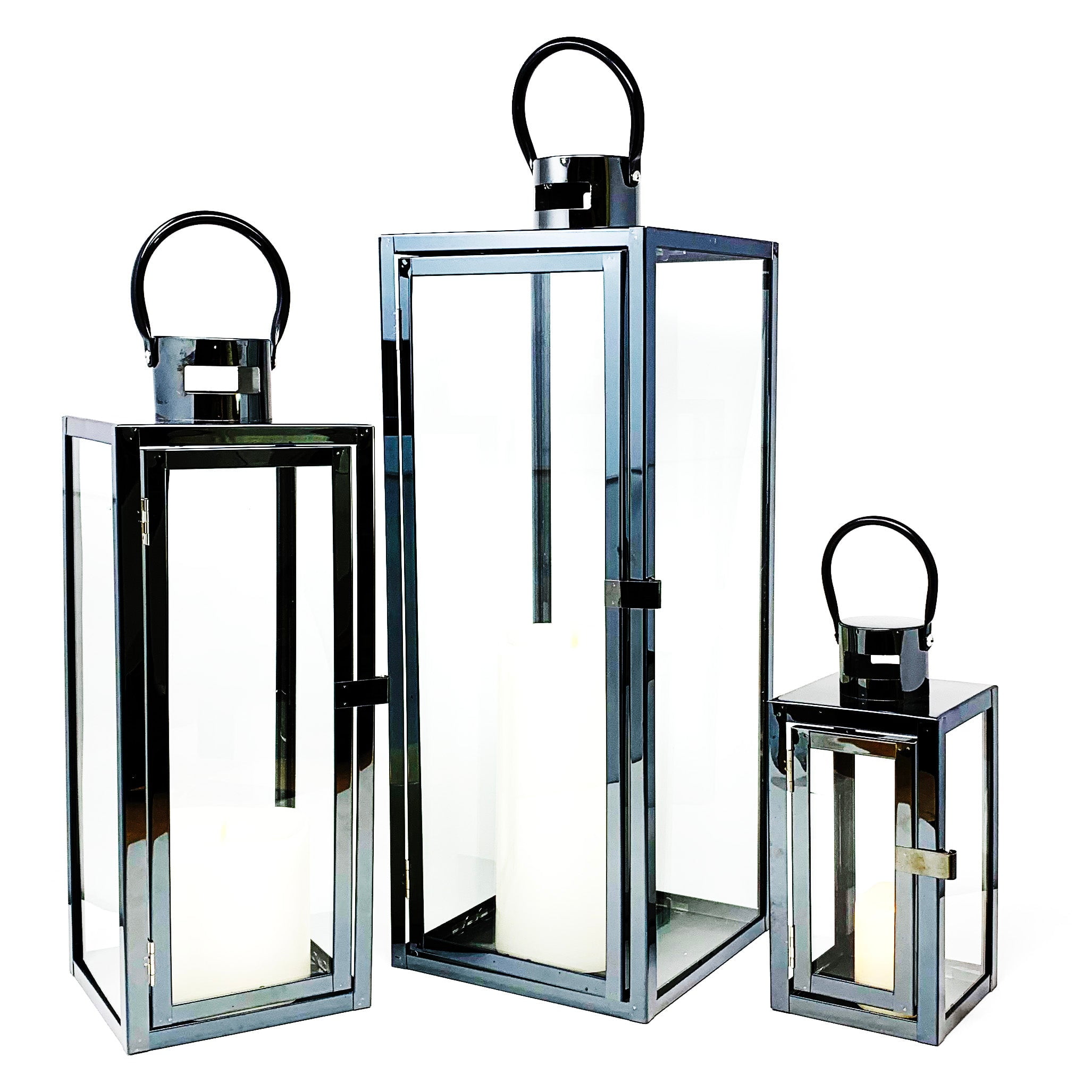 Allgala 3-PC Set Jumbo Luxury Modern Indoor/Outdoor Hurricane Candle ...