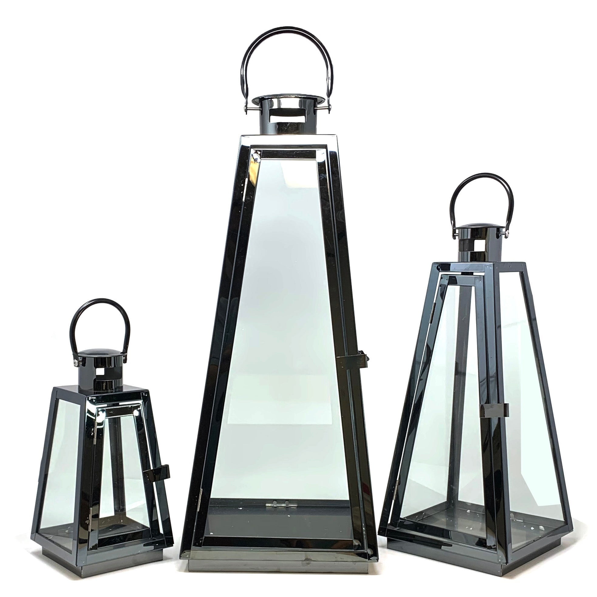 Allgala 3-PC Set Jumbo Indoor/Outdoor Candle Lantern Set, Chrome Plated ...