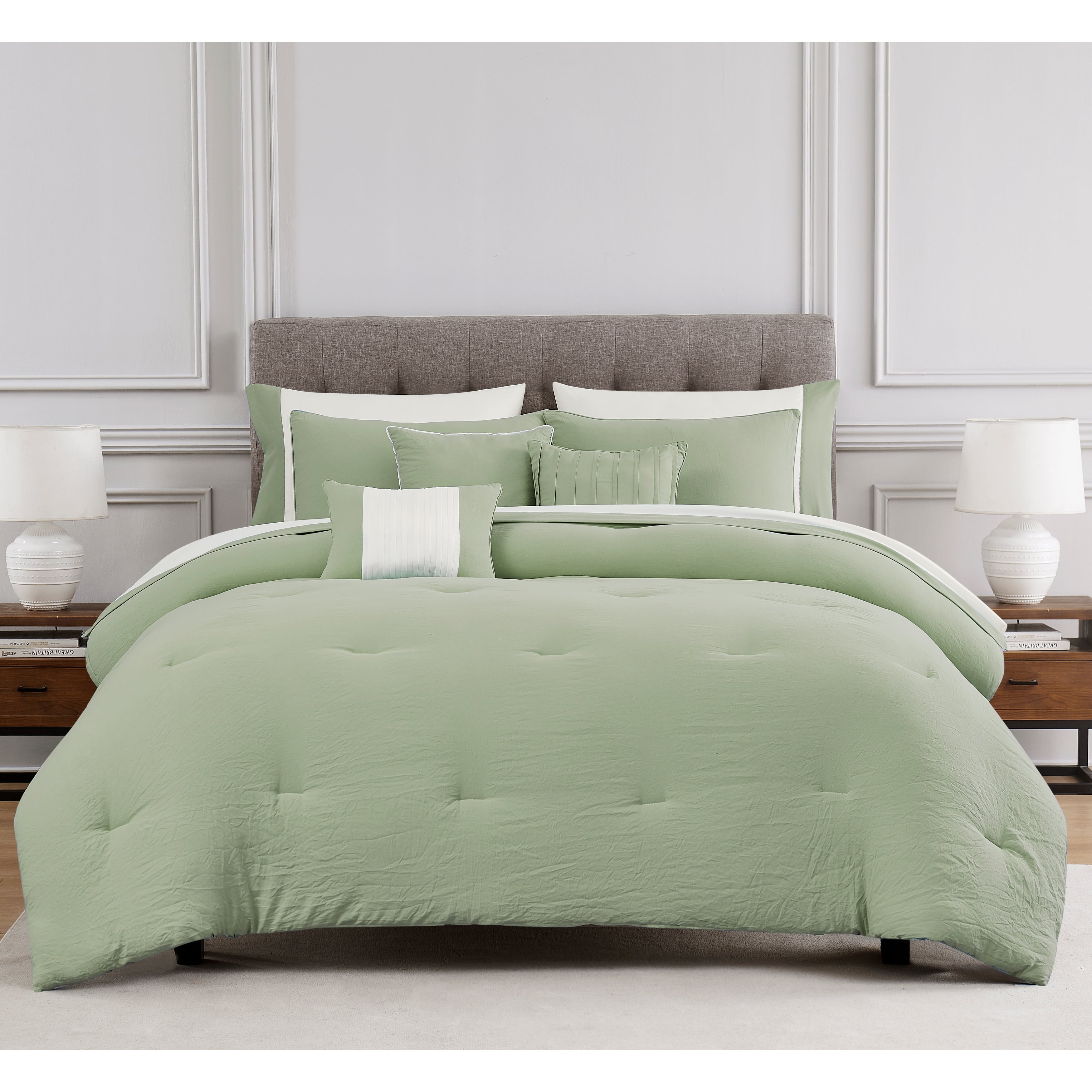 Allia Crinkle Comforter Sheet Set & Decorative Pillows SAGE - Queen ...