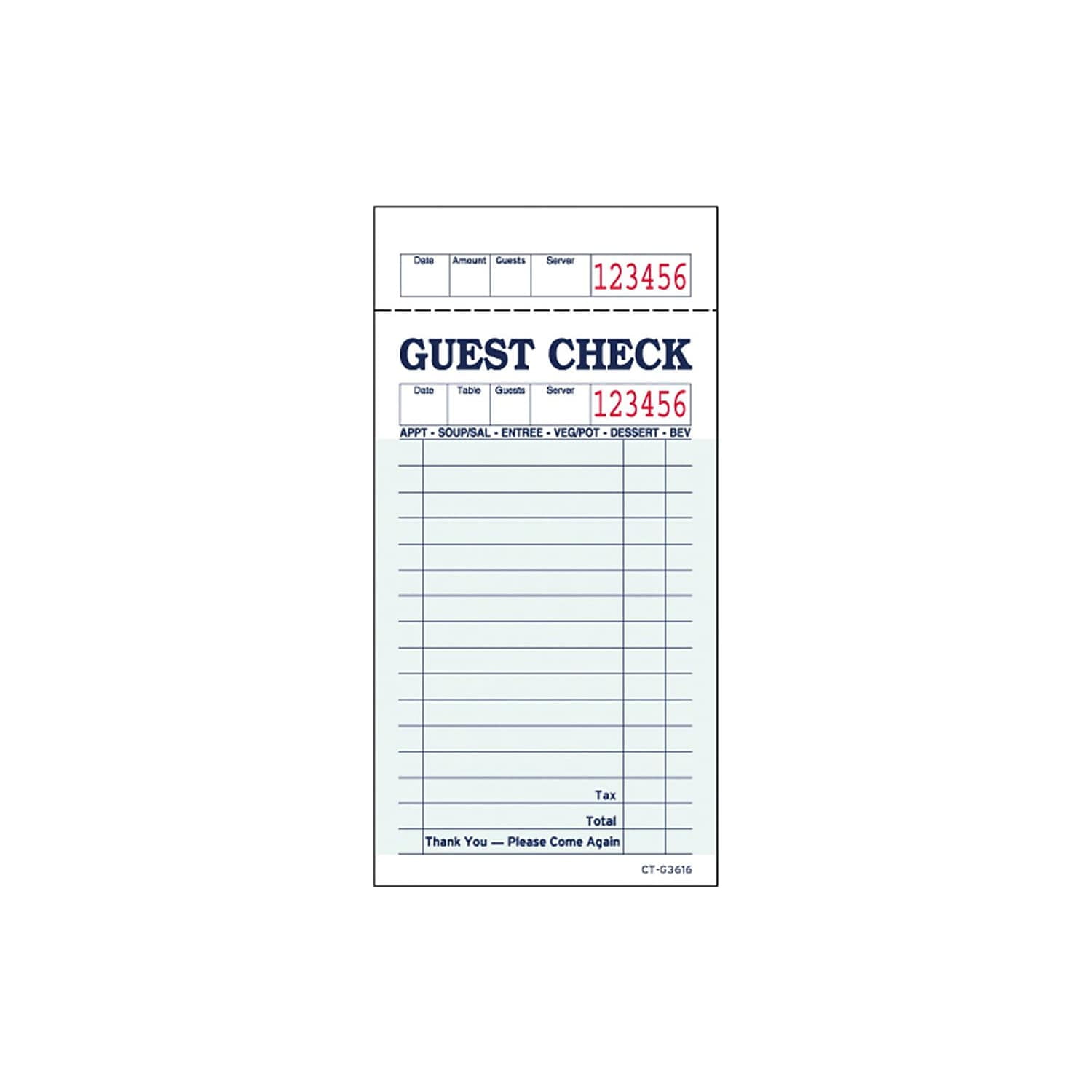 Alliance 1-Part Carbonless Guest Checks 3.4" x 6.73" 50 Sets/Book 2 ...
