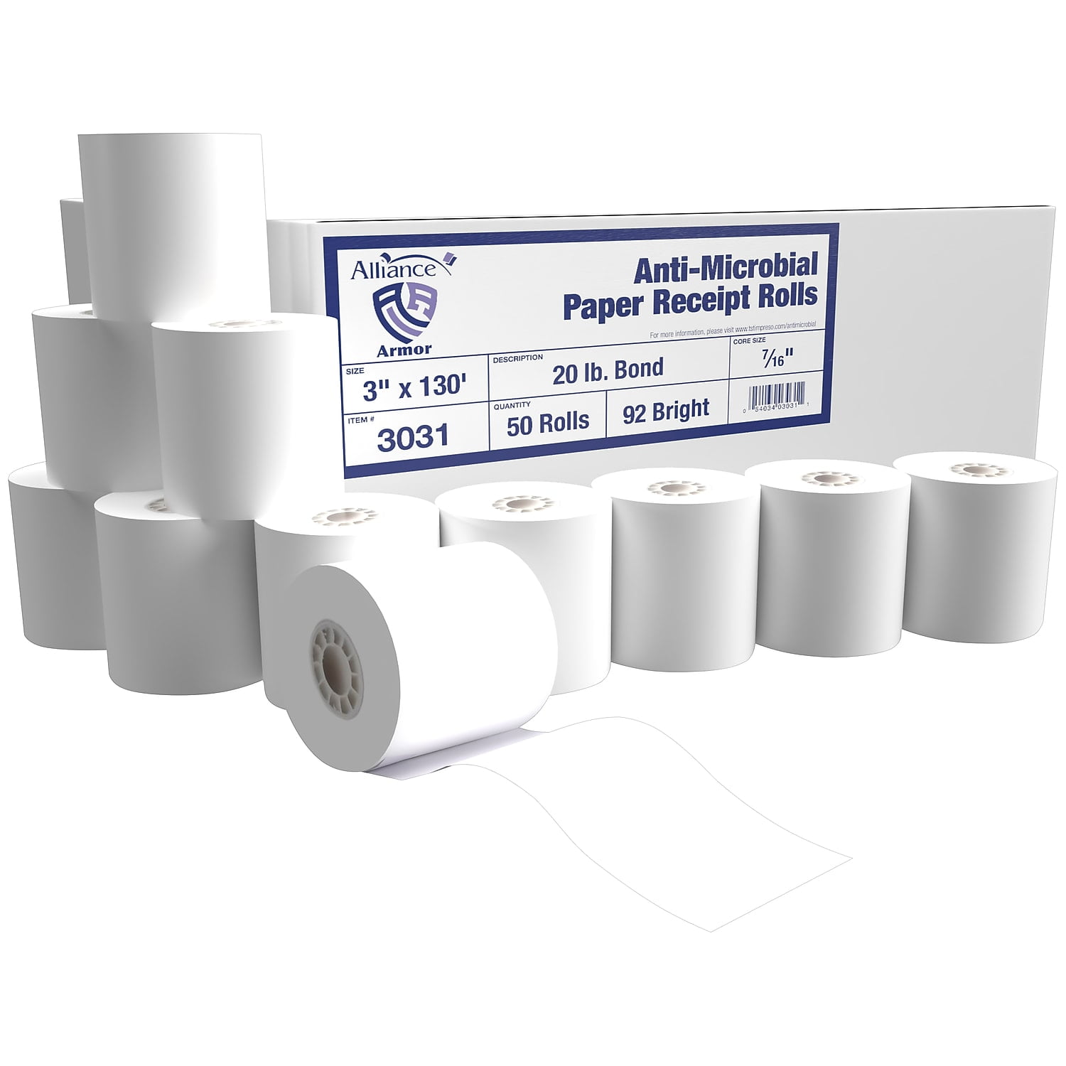 Alliance Armor Receipt Paper Roll 3" x 130' 50 Rolls/Carton (3031 ...
