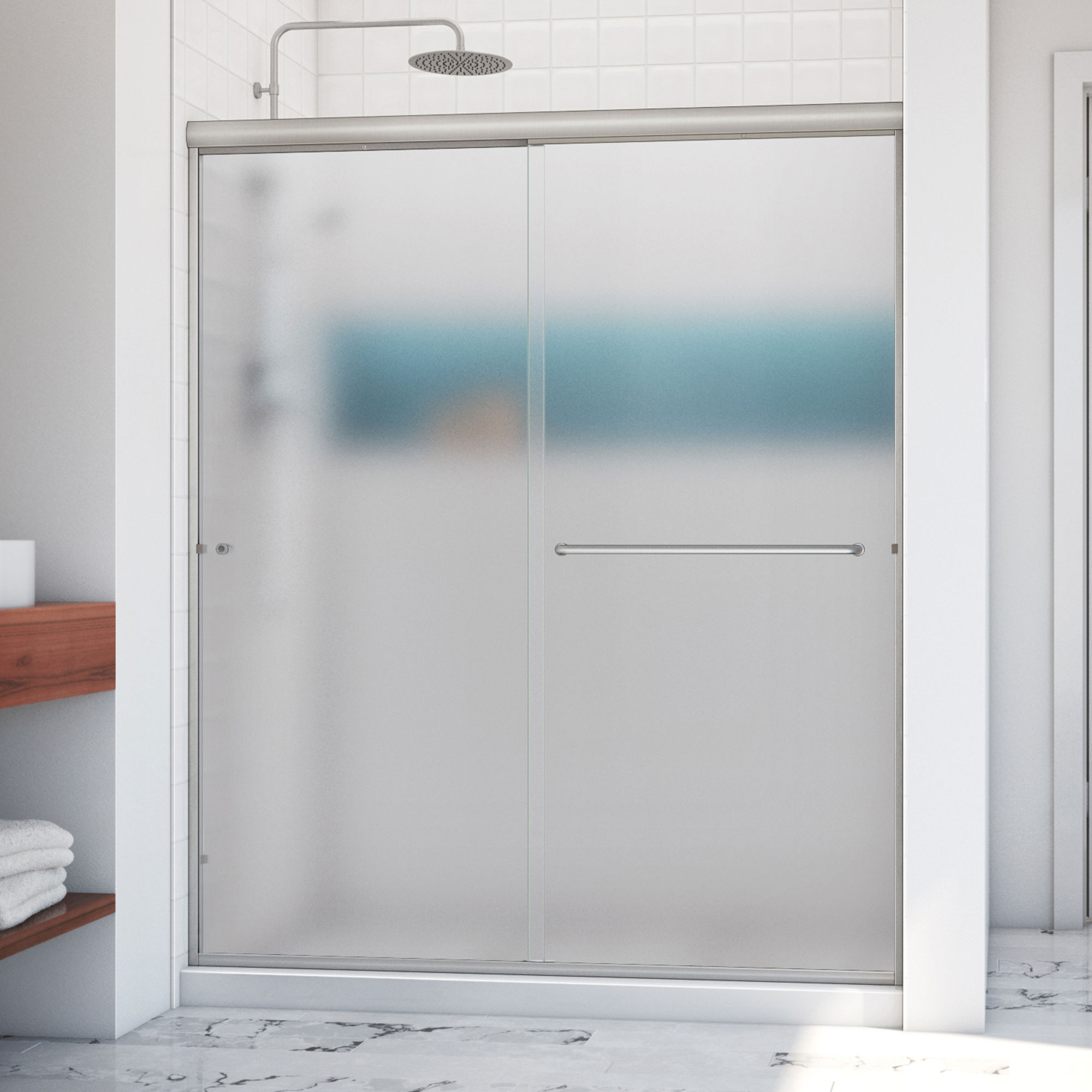 Alliance Pro 56-60 in. W x 76 3/8 in. H Semi-Frameless Sliding Shower ...