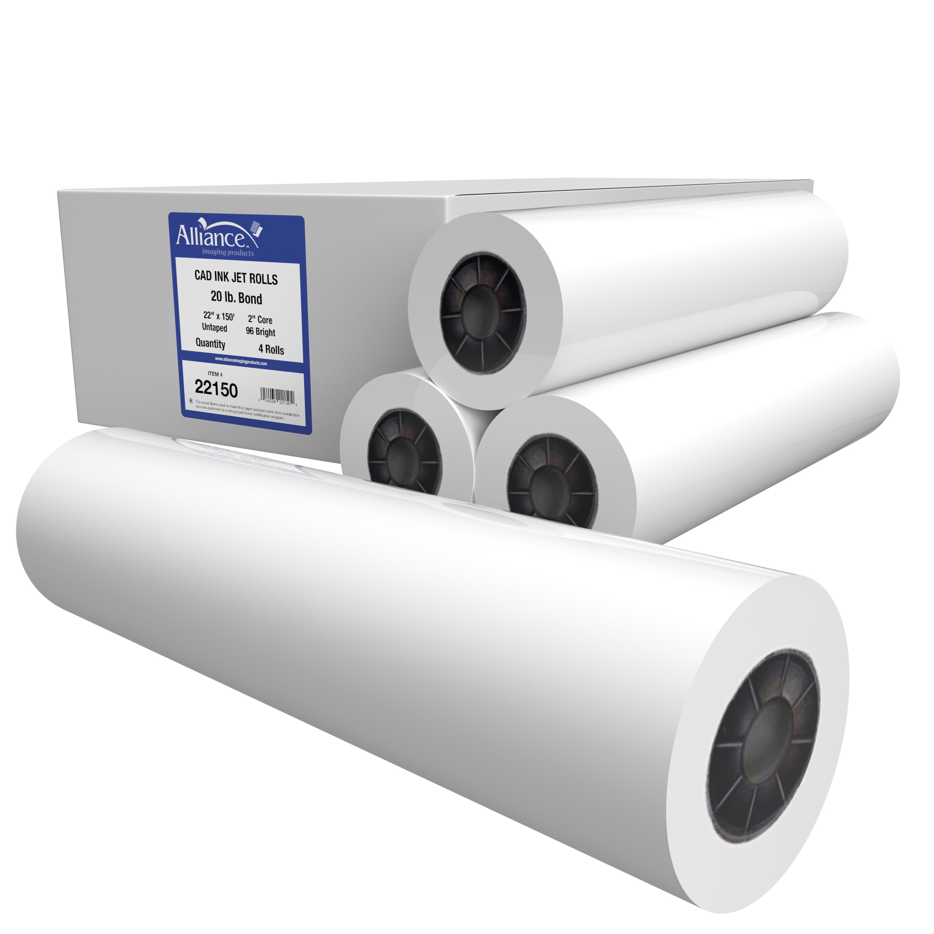 Alliance Wide Format Paper 22" x 150' CAD Bond 20lb | 92 Bright | 4 ...