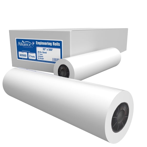 "Alliance Wide-Format Bond Engineering Paper Rolls, 30"" x 500', 20 Lb ...