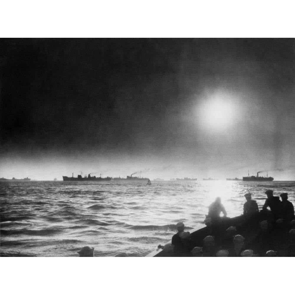 Allied Convoy Crossing The North Atlantic In 1942 During World War 2 ...