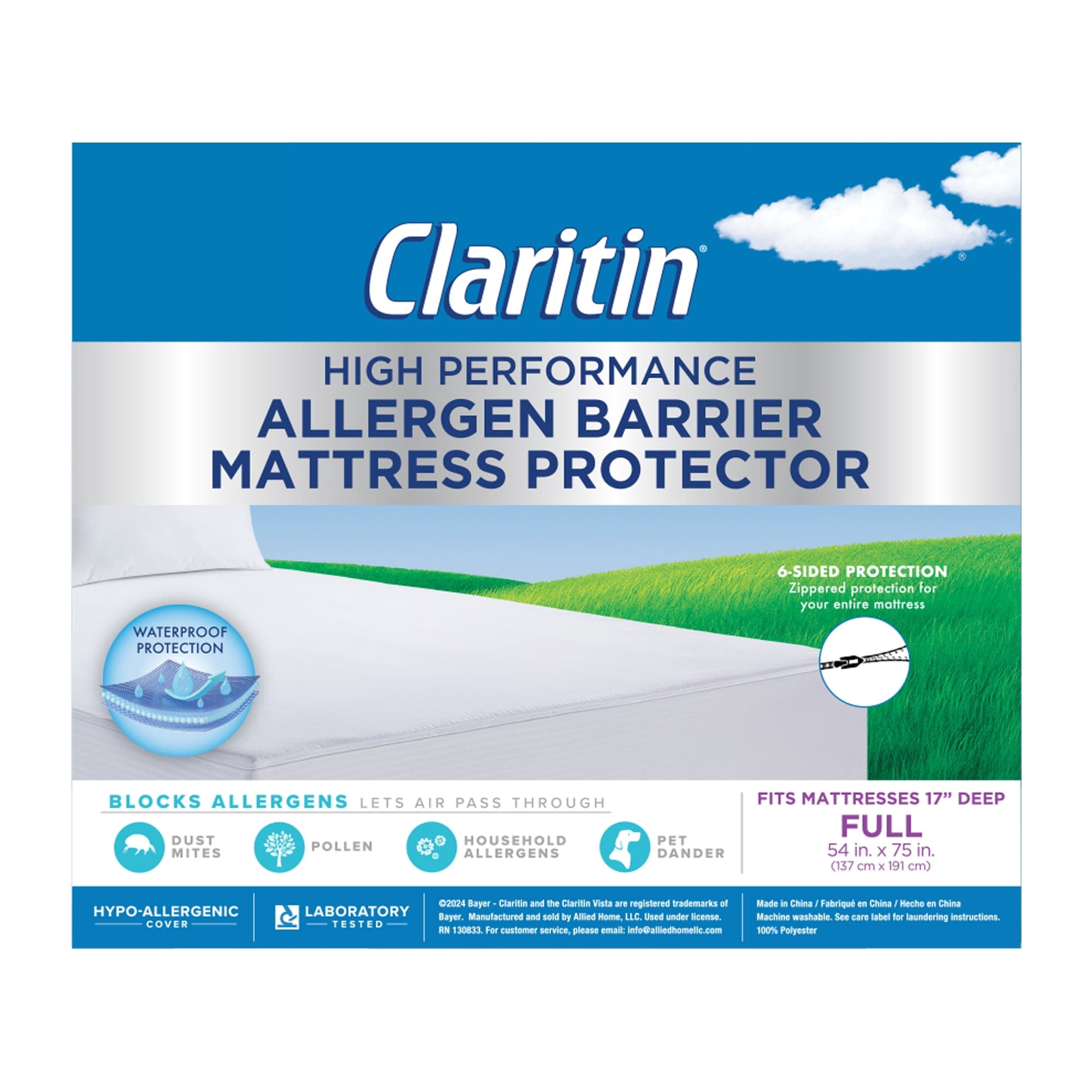 Allied Home LLC Claritin Allergen Barrier Mattress Protector - WHITE ...