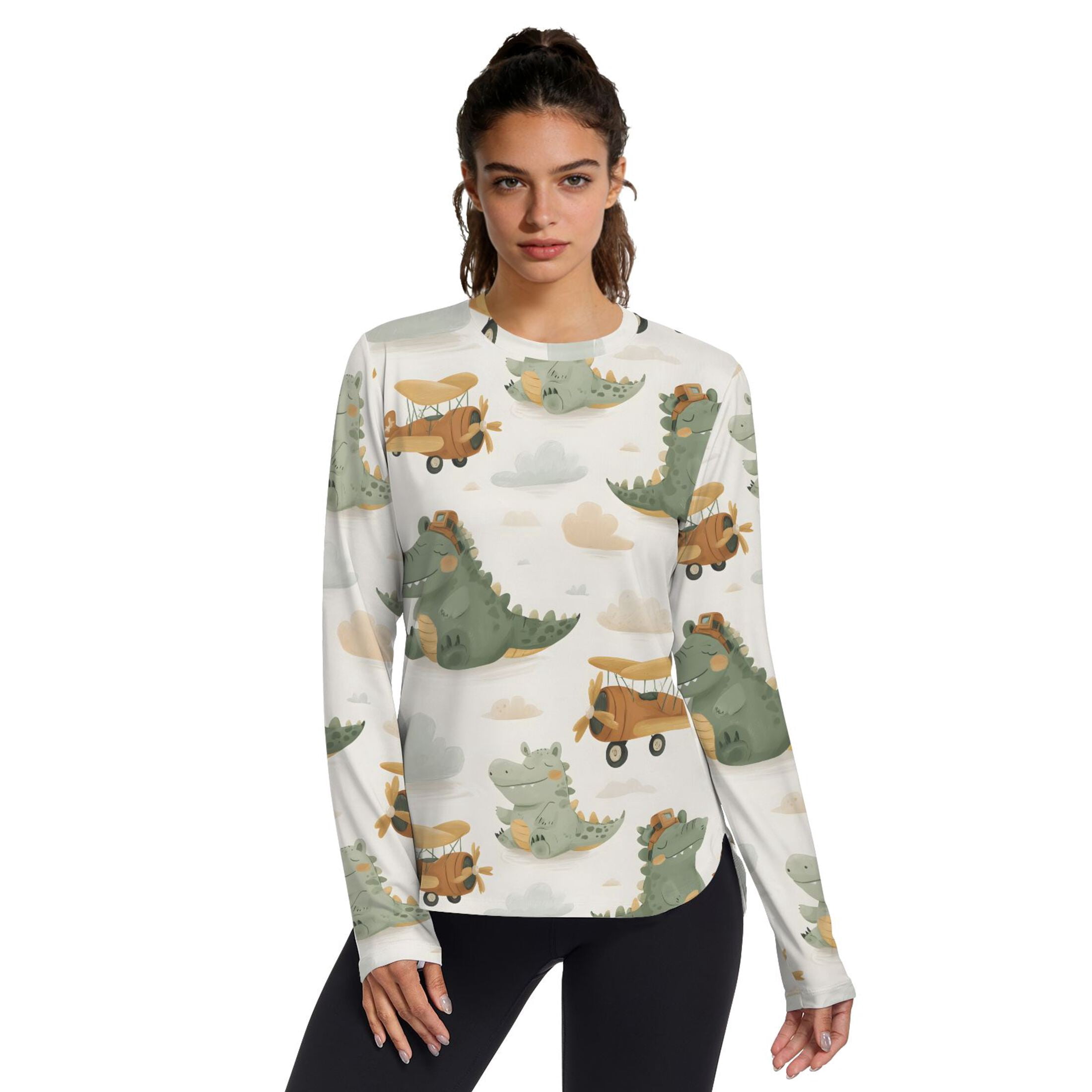 Alligator Airplane Women UPF 50+ UV Shirts Long Sleeve with Thumb Holes ...
