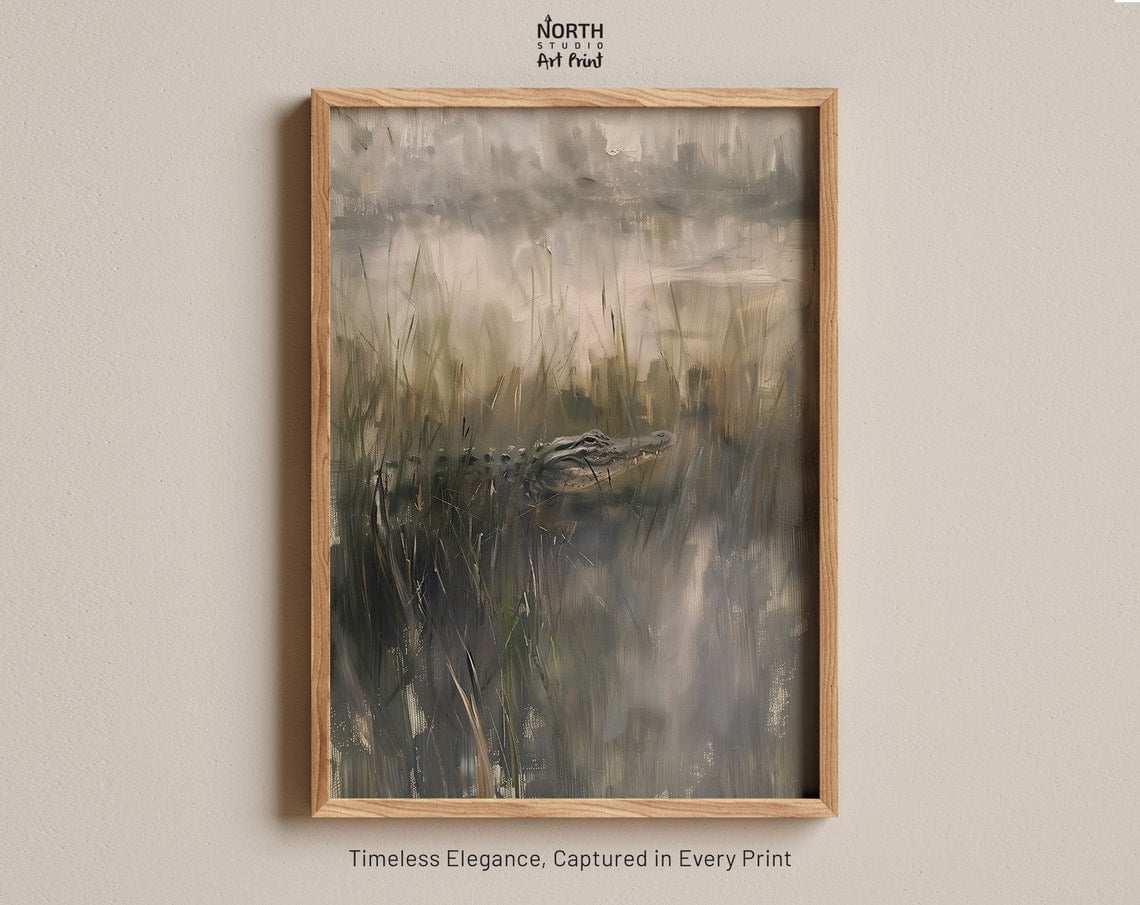 Alligator Art Poster, Swamp Painting, Green Swamp Art, Wildlife Poster ...