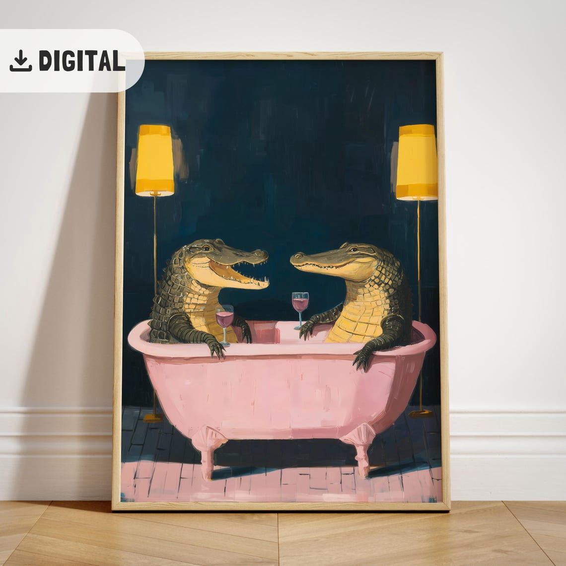 Alligator Bathroom Poster, Romantic Crocodile Couple Bathtub Wall Decor ...