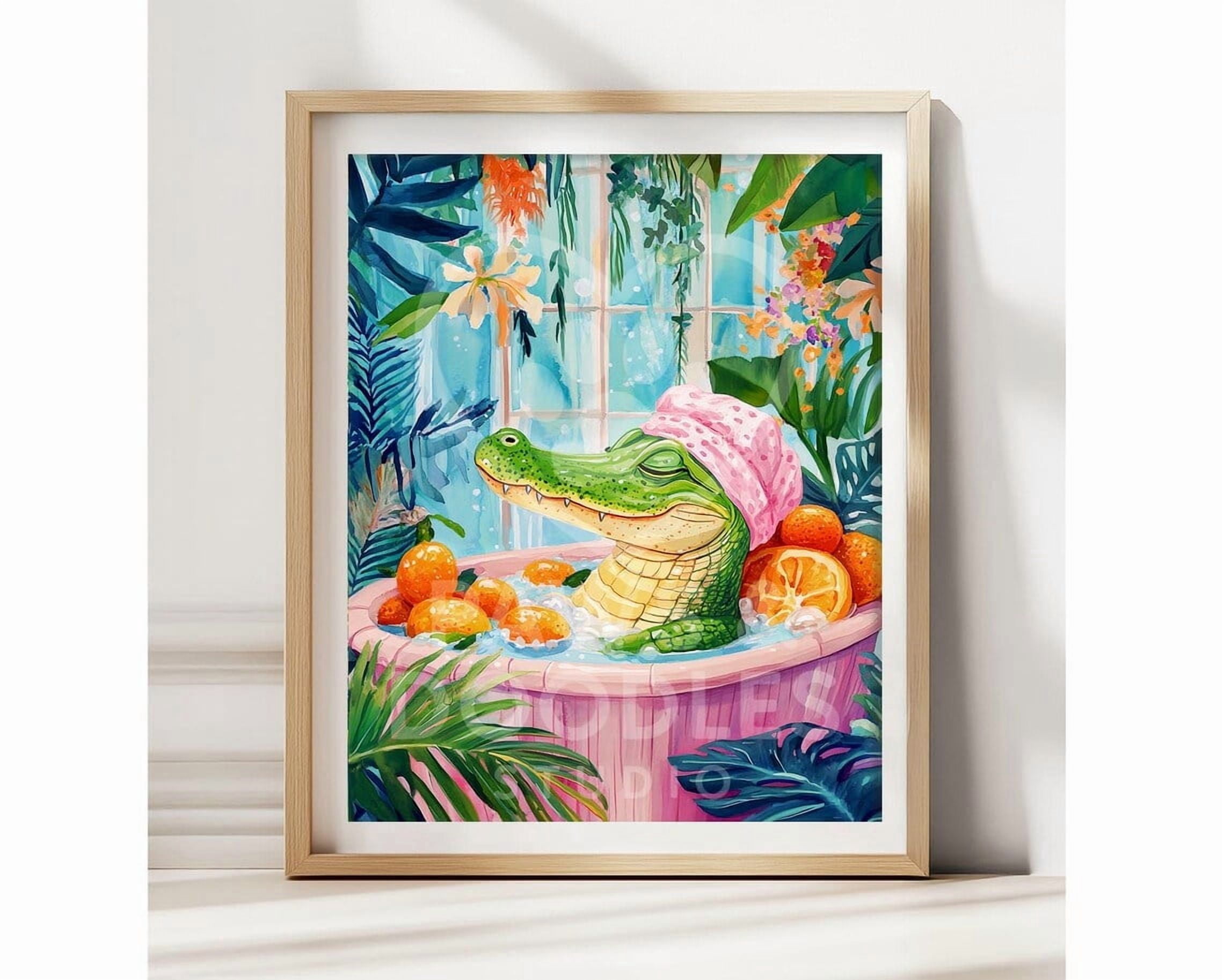 Alligator Bathtub Tropical Animal Bathroom Wall Art, Poster Home Decor ...