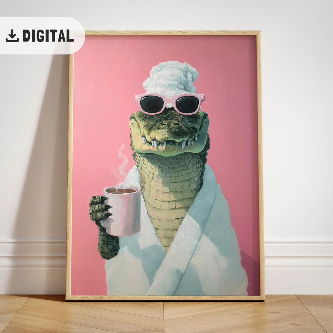 Alligator Coffee Art Poster, Gator Bathroom Wall Decor, Whimsical ...