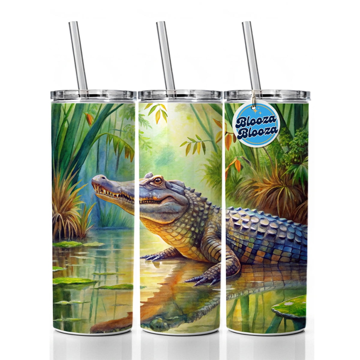 Alligator Crocodile In Swamp 20oz Insulated Water Bottle Skinny Tumbler ...