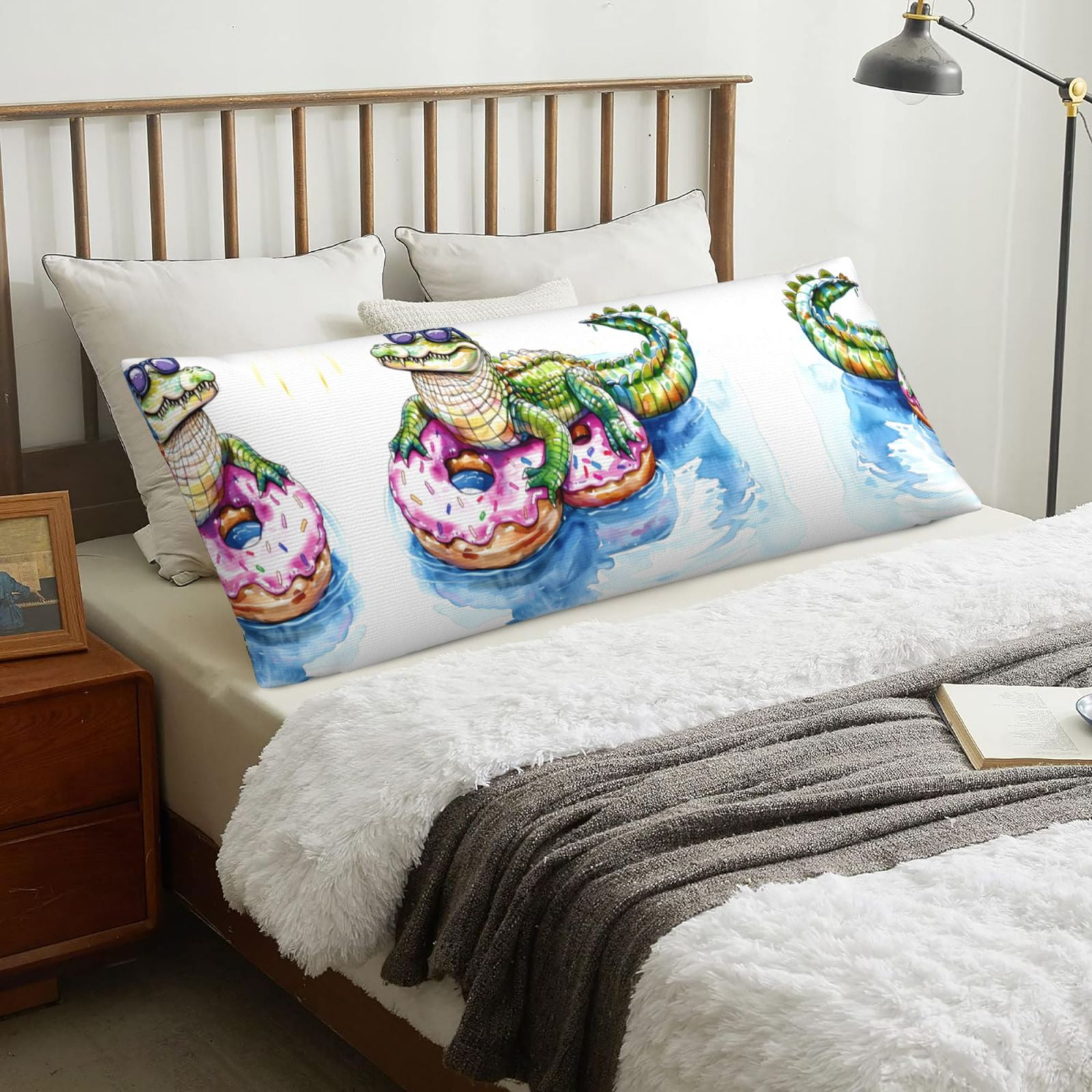 Alligator Donut Pool Float Body Pillow Cover, Long Pillow Cover with ...