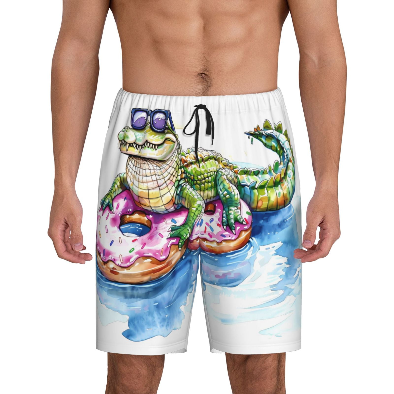 Alligator Donut Pool Float Mens Pajama Shorts, Men's Soft Lounge Sleep ...