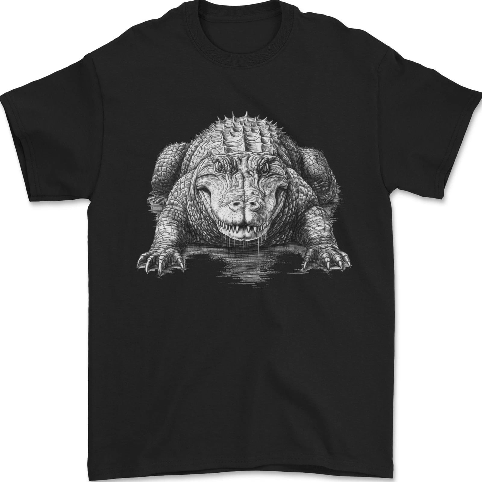 Alligator Drawing T-Shirt for Men – 100% Cotton Crocodile Graphic Tee ...