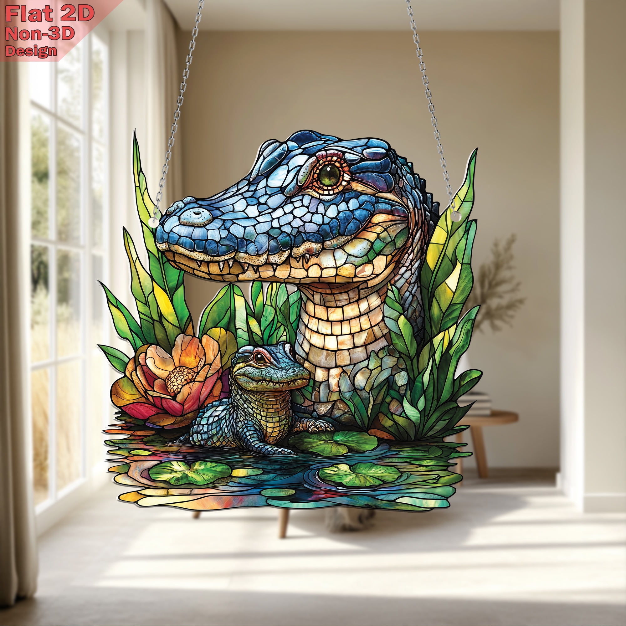 Alligator Family Stained Glass Effect Acrylic Window Hanging – Swamp ...