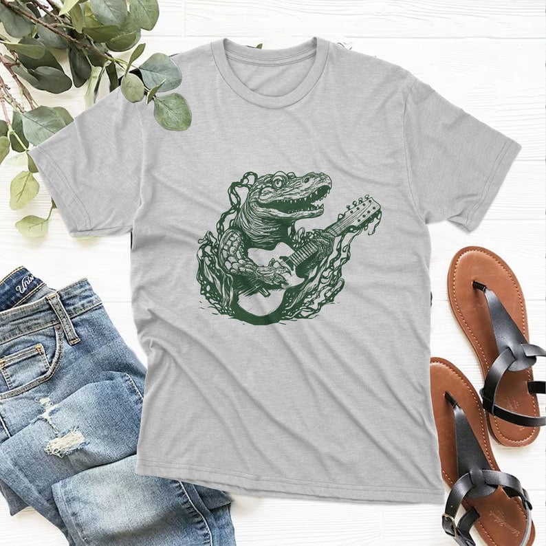 Alligator Guitarist Tee – Funky Animal Music Shirt – Nature Lover Tee ...