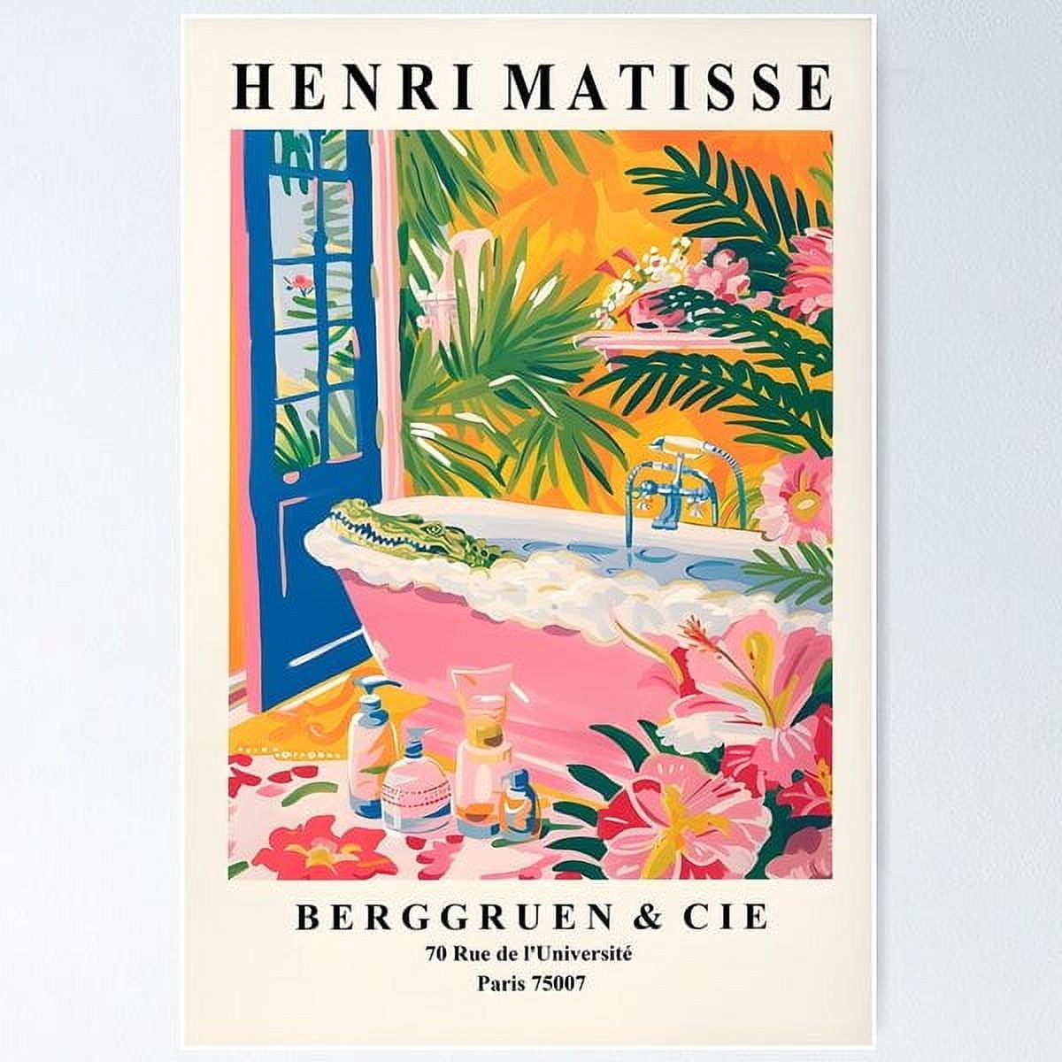 Alligator In Bathtub Funny Poster Mid Century Art Matisse Poster Pink ...