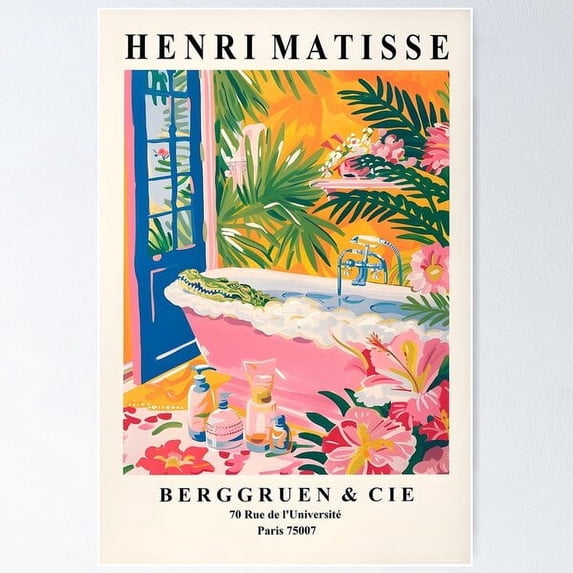 Alligator In Bathtub Funny Poster Mid Century Art Matisse Poster Pink ...
