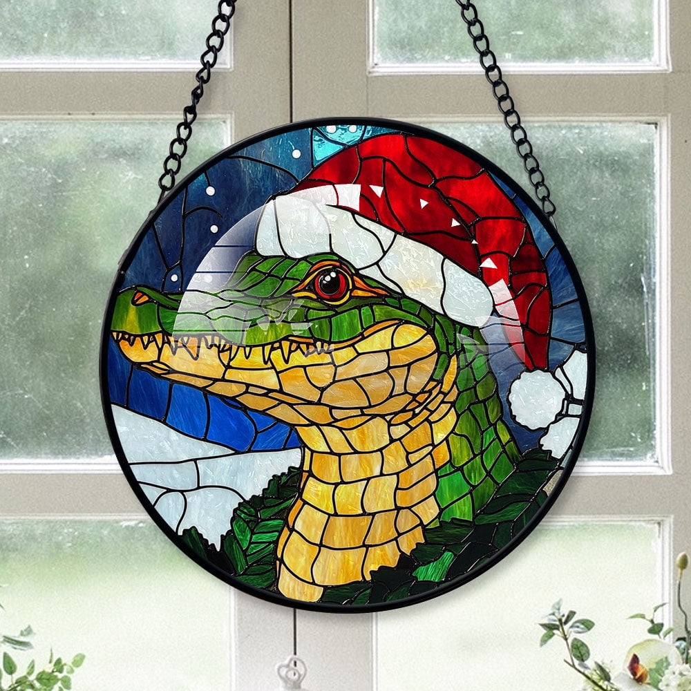 Alligator Ornament Christmas 2025, Alligator Stained Glass Hanging ...