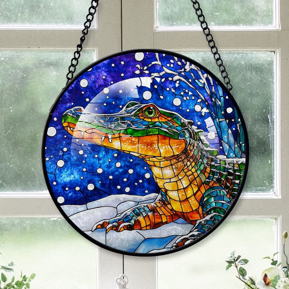 Alligator Ornament Christmas 2025, Alligator Stained Glass Window ...