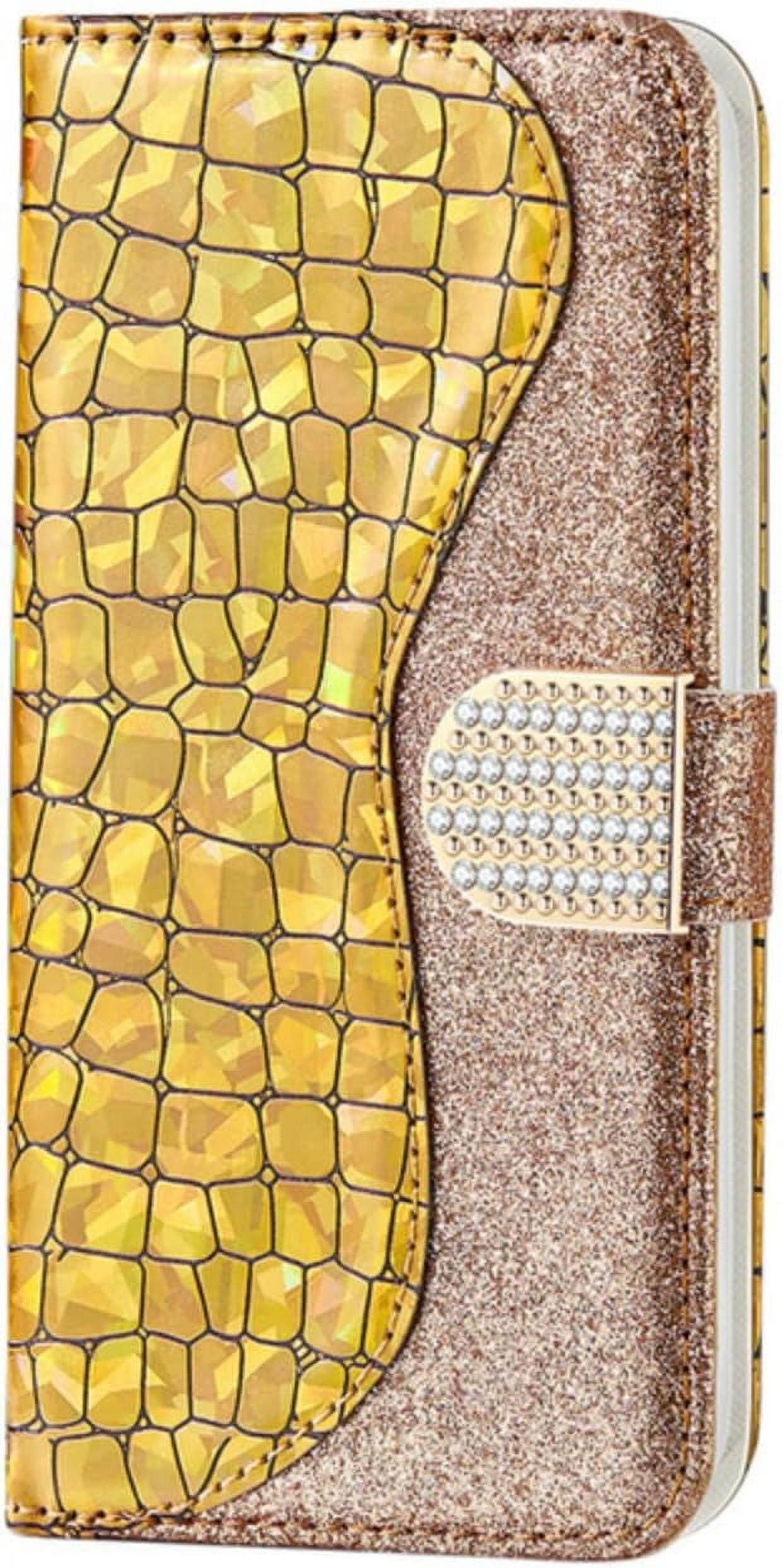 Alligator Pattern Patchwork Color Glitter Phone Cover with Card Slot ...