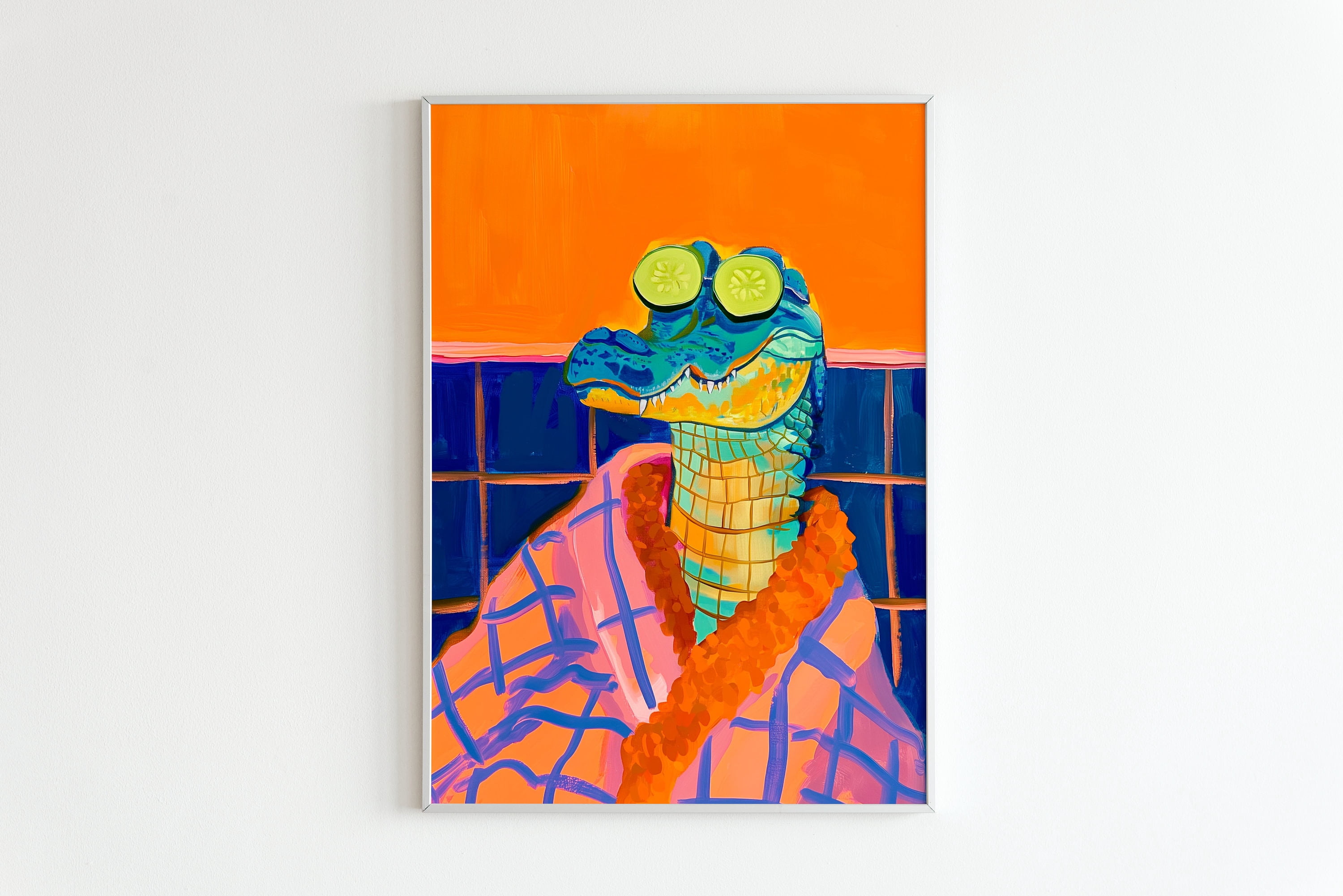 Alligator Poster, Maximalist Bathroom Wall Art, Dopamine Decor, Pink ...