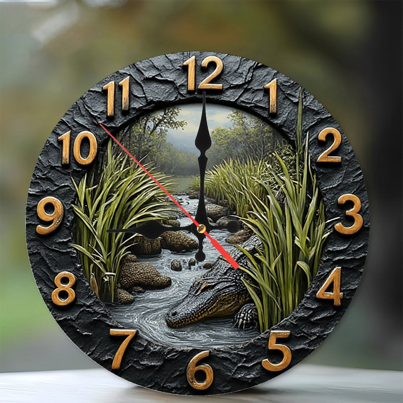 Alligator River Scene Wall Clock 10-Inch Silent Wooden Wall Clock ...