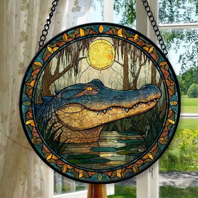 Alligator Stained Glass Window Hanging, Christmas Decoration Gift ...