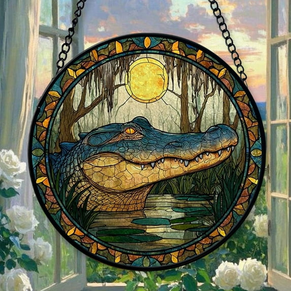 Alligator Stained Glass Window Hanging, Christmas Decoration Gift ...