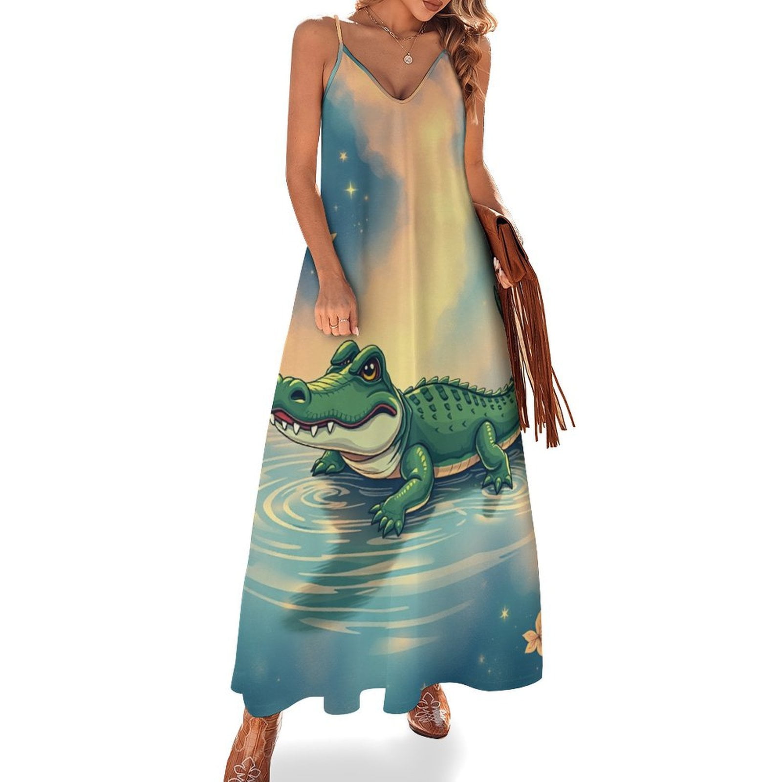 Alligator Starry Night Water Sleeveless Dress Beach Outfits for Women Luxury Dress Dress Women ...
