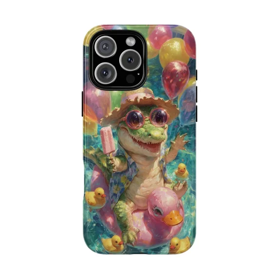 Alligator Summer Pool Crocodile Art Phone Case for iPhone 17 to 11 Pro ...