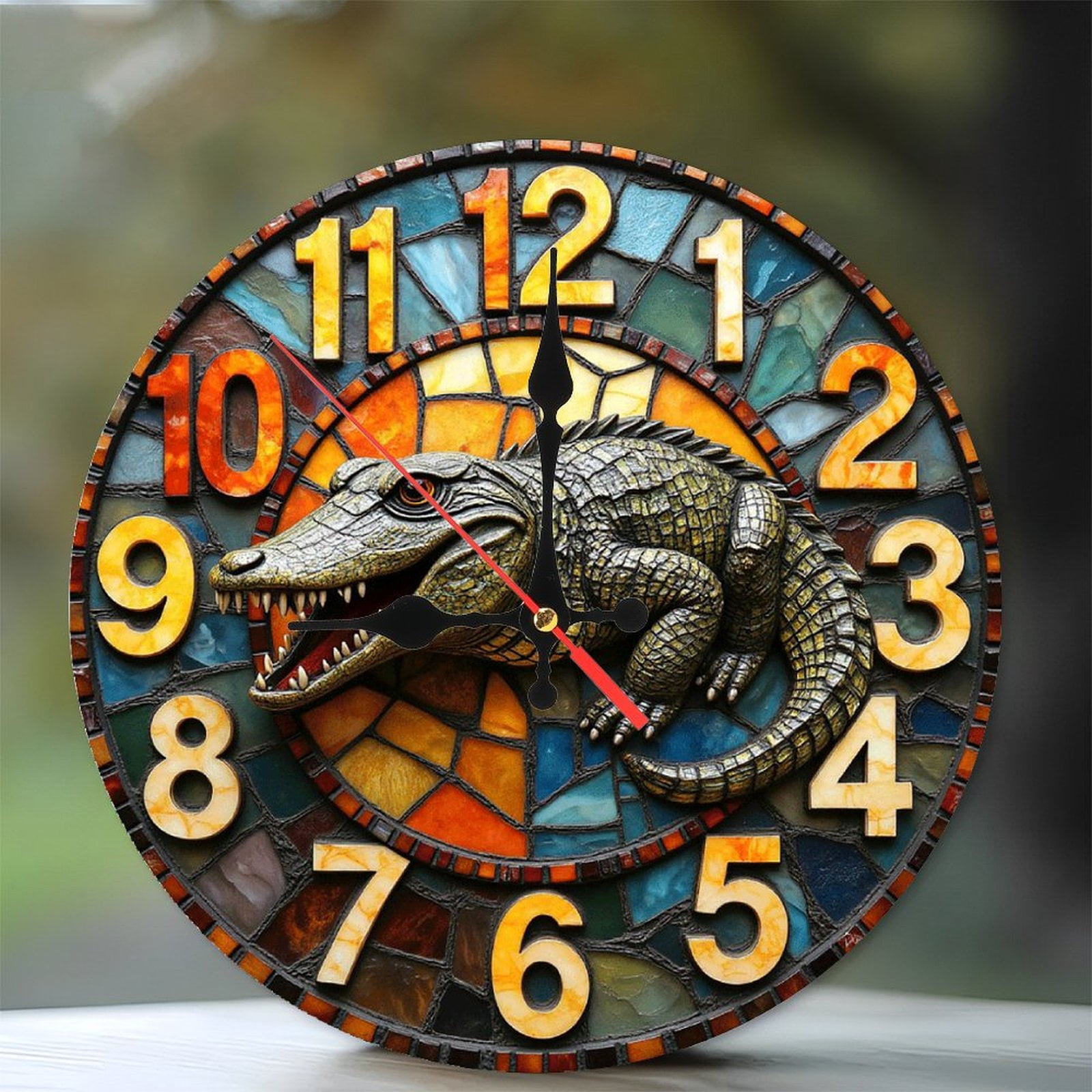 Alligator Wall Clock Decorative Art Home 10-Inch Silent Wooden Wall ...