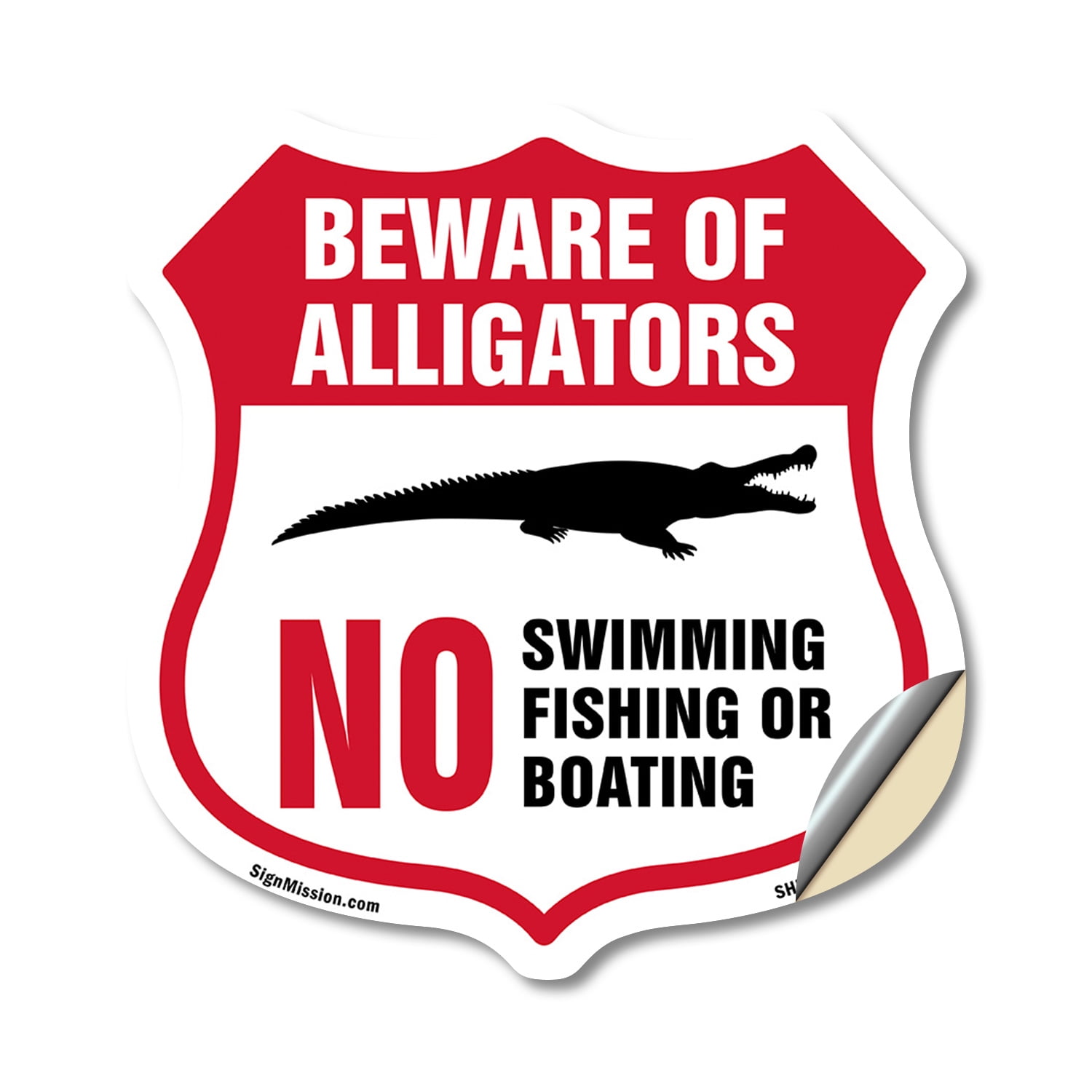 Alligator Warning Shield Sign Beware Of Alligators. No Swimming Fishing Or Boating 18 inch X 18 ...