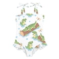 Alligator Wood Bubbles Pattern Girls' One-Piece Swimsuit Bowknot Tie ...