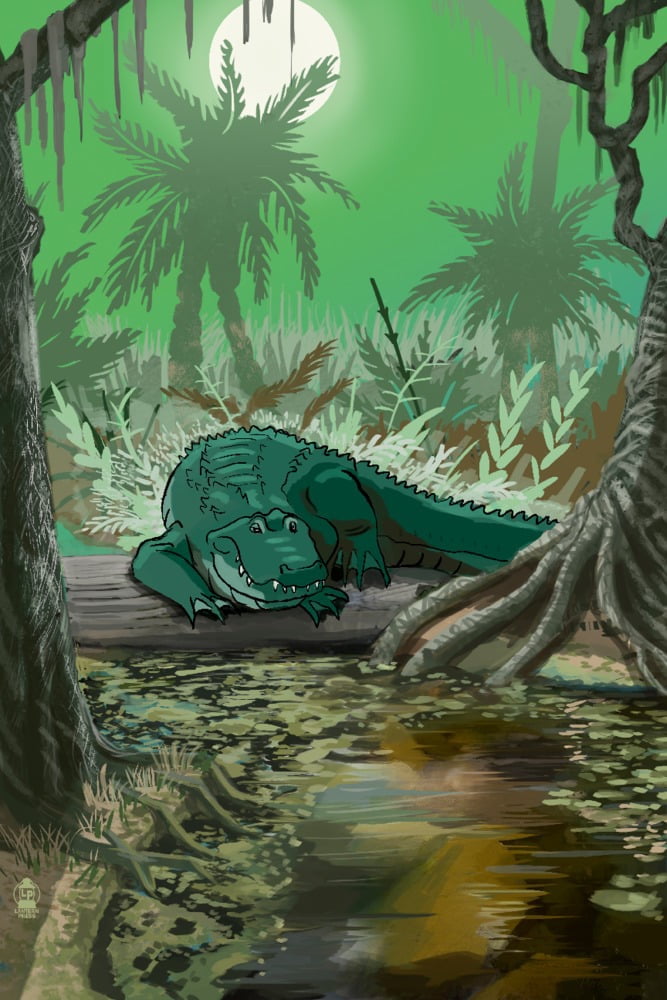Alligator in Swamp (16x24 Giclee Gallery Art Print, Vivid Textured Wall ...