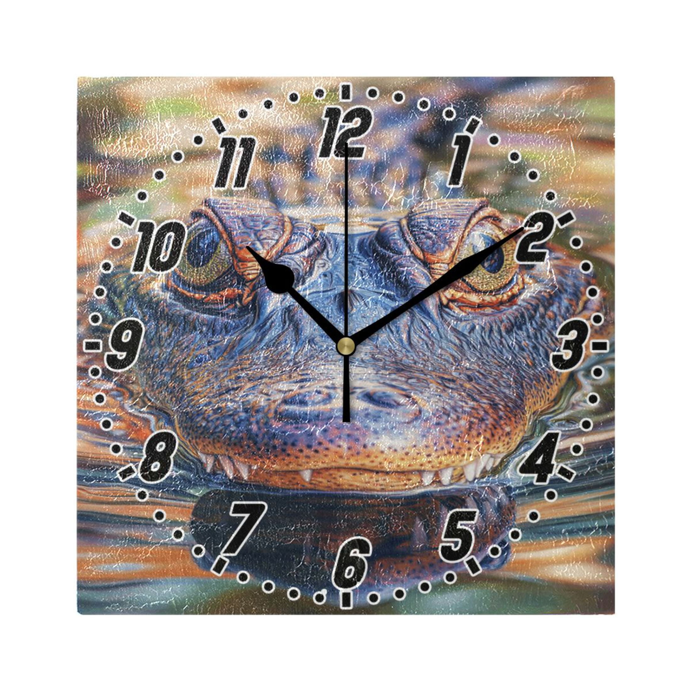 Alligator in Water Wall Clock Battery Operated Silent Non-Ticking ...