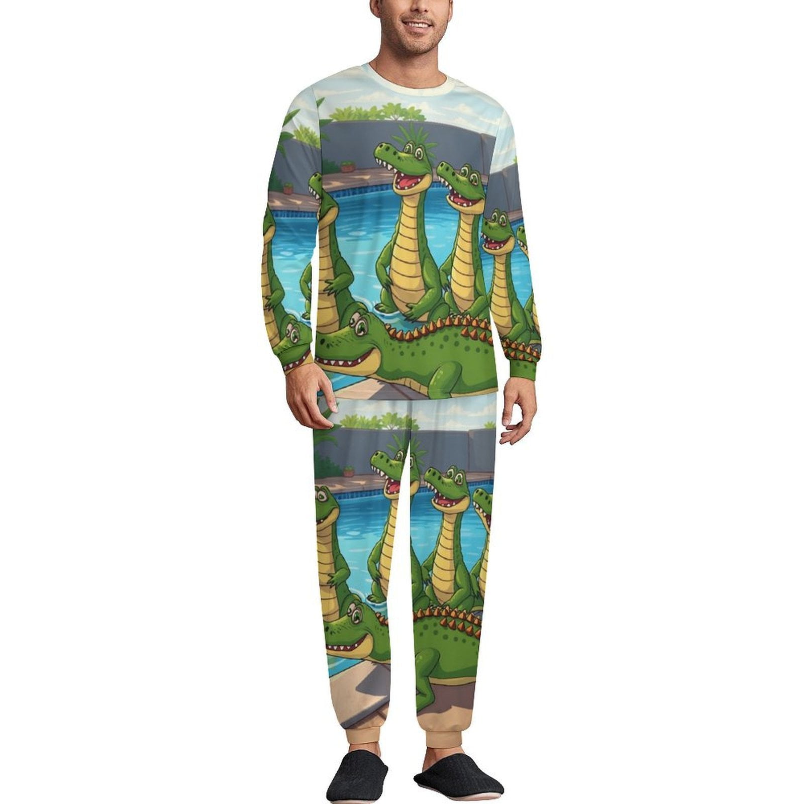 Alligators Pool Fun Pajamas Mens Warm Sleepwear Autumn Long Sleeve 2 ...