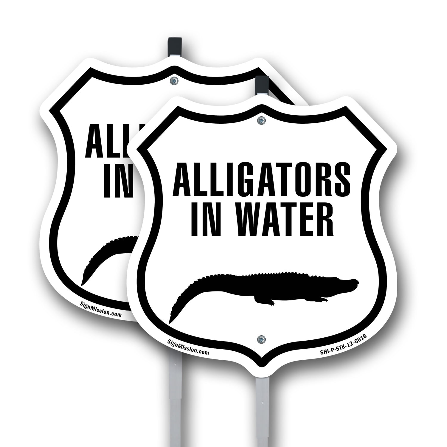 Alligators in water (2 Pack) 12 inch X 12 inch Shield Shaped Rust-Free ...