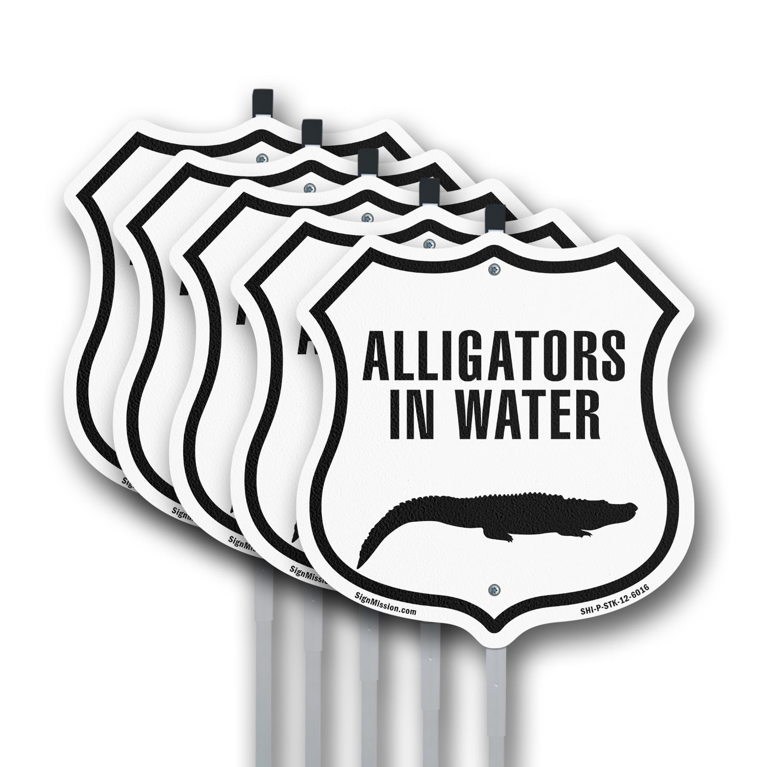 Alligators in water (5 Pack) 12 inch X 12 inch Shield Shaped Commercial ...