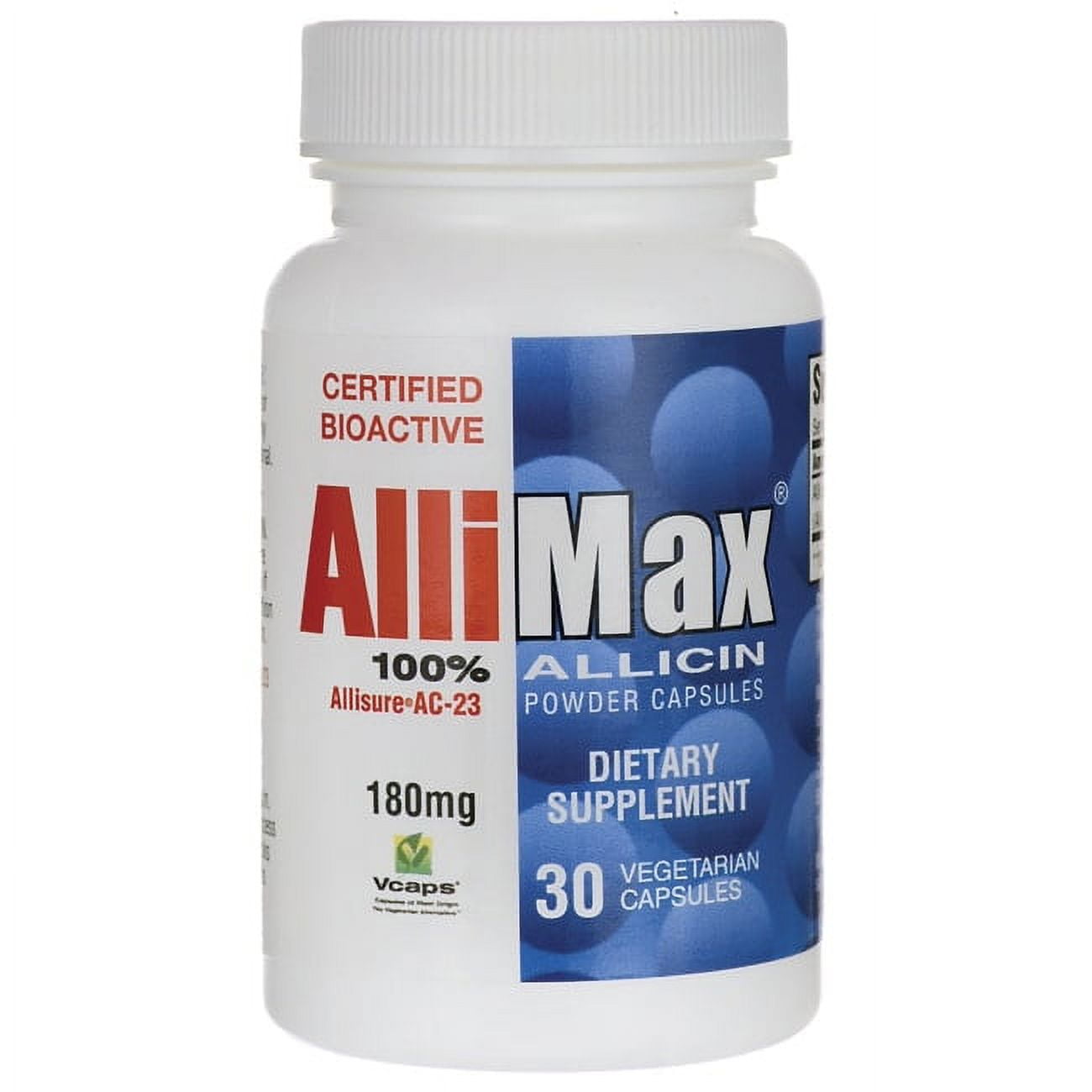 Allimax 100% Allicin Powder Capsules, 180 mg, 30 Vegetarian Capsules ...