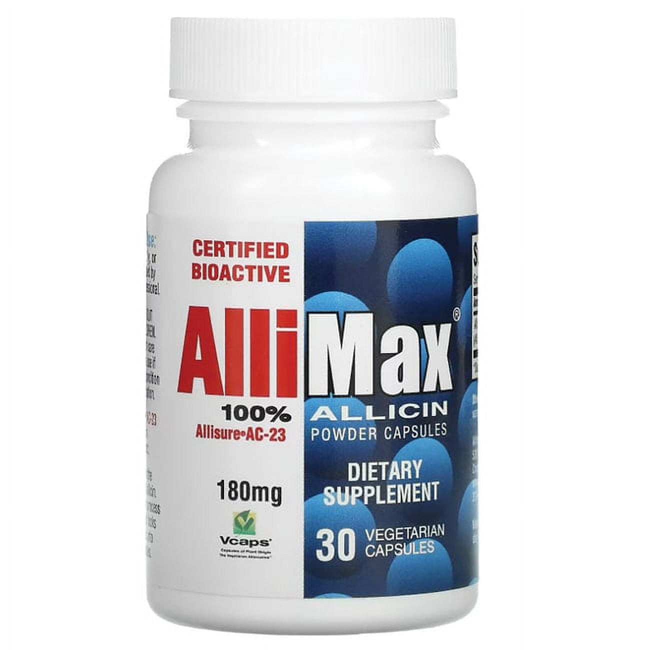 Allimax 100% Allicin Powder Capsules, 180 mg, 30 Vegetarian Capsules ...