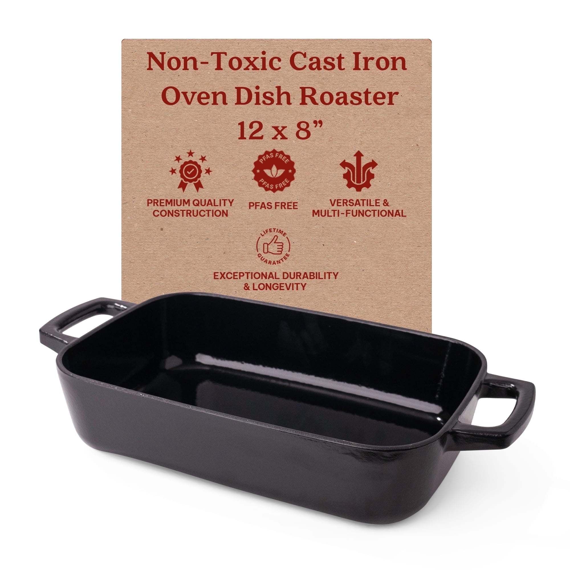 Nori 12"x8" Enameled Cast Iron Roasting Pan Non Toxic & Oven Safe ...